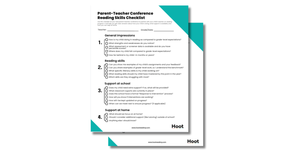 Parent Teacher Conference Reading Skills Checklist Download